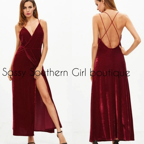Sassy Southern Girl Boutique | Dresses | Burgundy Red Velvet Strappy ...
